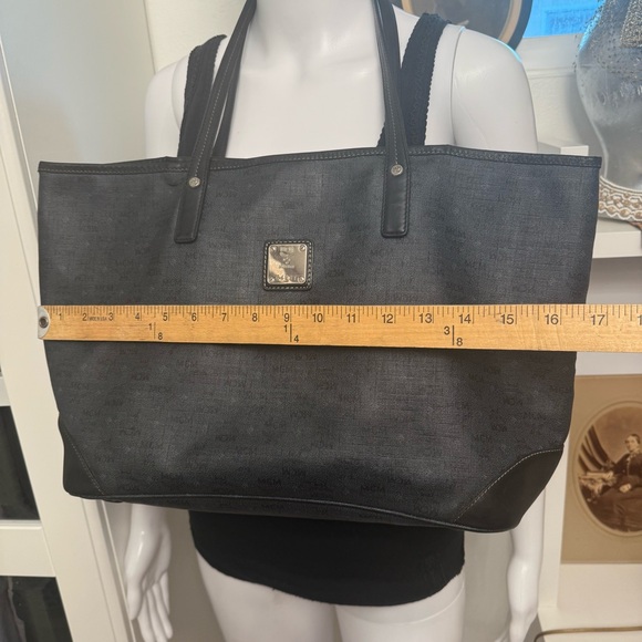 MCM | Bags | Mcm Tote Bag Black And Dark Gray Grey Visetos Shoulder ...